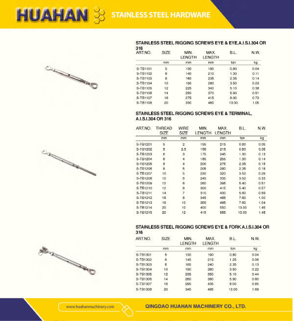 Stainless steel rigging screws eye and fork, A.I.S.I.304 or 316 ...