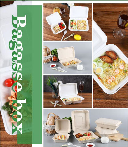 32oz Disposable Compostable Sugarcane Bassage Lunch Box, Disposable ...
