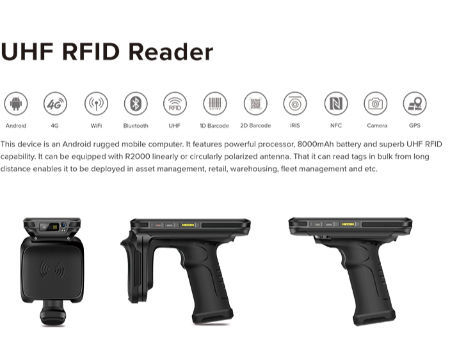 UHF RFID Hand Reader, mobile computer barcode scanner reade range 4-6m ...