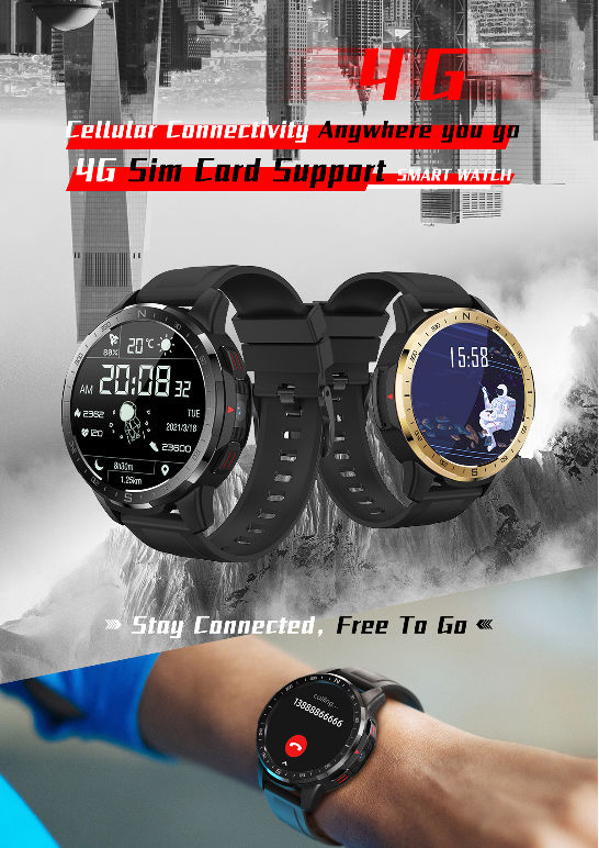 1.6 inch IP67 waterproof 4G Android smart watch with sim card WB08 AI ...