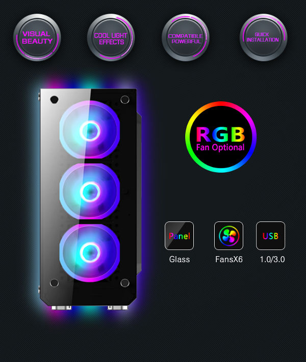 Customized branded logo rgb luminescent fan computer case, RGB Gaming ...