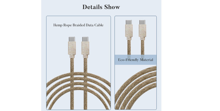 Eco-friendly USB C Power/Sync Cable with Wheat Straw Hemp braided for ...