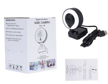 2K 1080p HD Webcam with Microphone and Ring Light, Webcam Cover, 3 ...