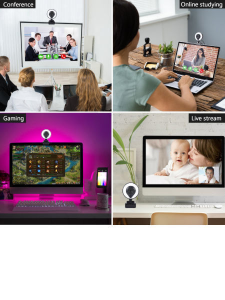 2K 1080p HD Webcam with Microphone and Ring Light, Webcam Cover, 3 ...