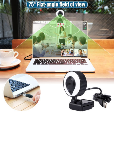 2K 1080p HD Webcam with Microphone and Ring Light, Webcam Cover, 3 ...
