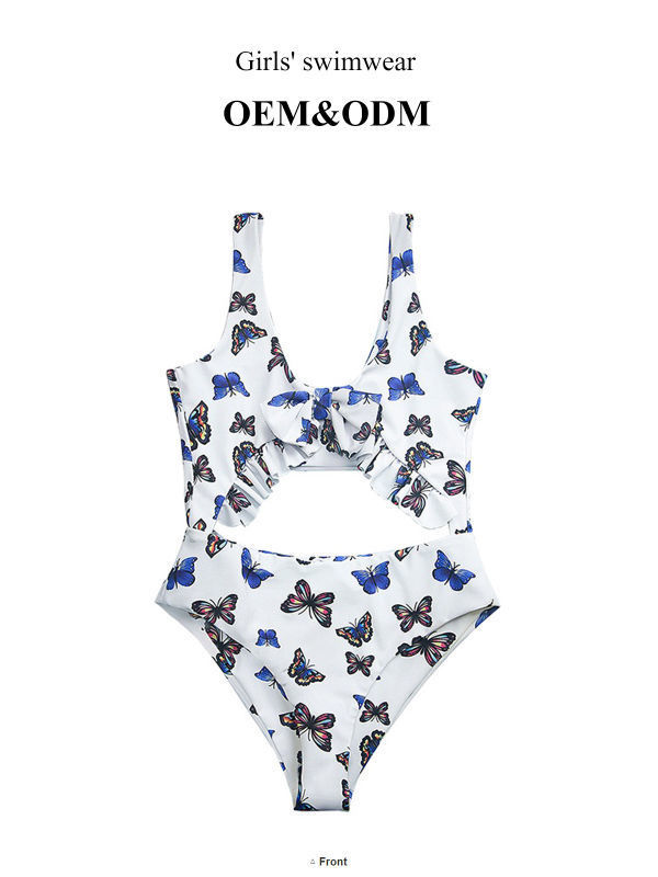 Butterfly Print Kids One Piece Swimwear Halter Butterfly Print Girls ...