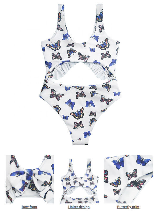 Butterfly Print Kids One Piece Swimwear Halter Butterfly Print Girls ...