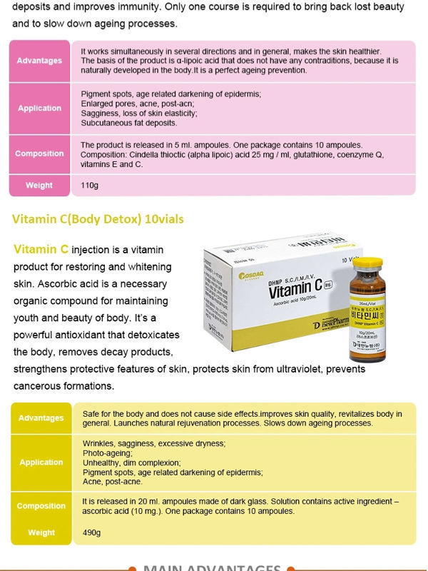 Whitening Injection Cindella Luthione Thioctic Acid Glutathione Vitamin ...