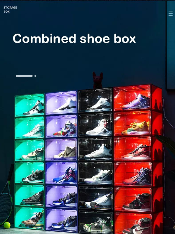 Stackable led light shoe storage box Color shoe box with white LED ...