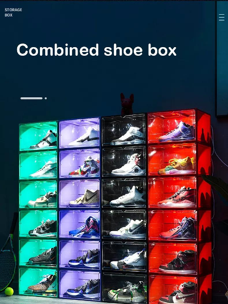 Stackable led light shoe storage box Color shoe box with white LED ...