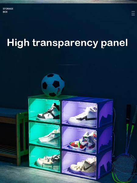 Stackable led light shoe storage box Color shoe box with white LED ...