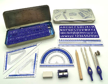 Tin box mathematical geometry file cover contains compass ruler pencil ...