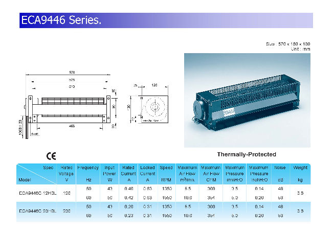 AC Cross Flow Fan, Measures 570 x 150 x 130mm / 22.44 x 5.90 x 5.11 ...