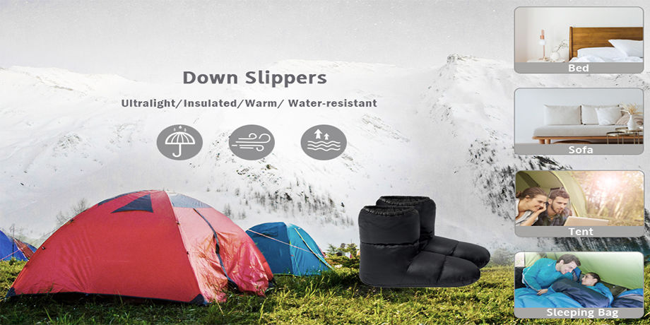 Winter Goose Down Booties Men Women Backpacking Down Slippers (Black ...