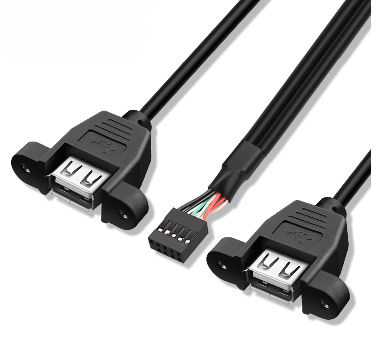 Panel Mount USB Cable Dual Ports, screw panel mount dual usb to 20pin ...