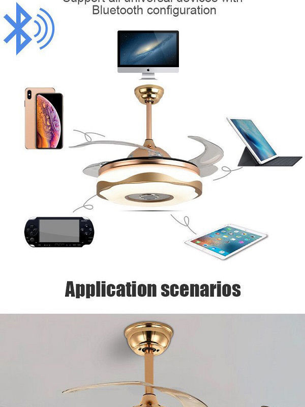 Ceiling Fan With LED Lamps Air Conditioning Energy Saving Bluetooth ...