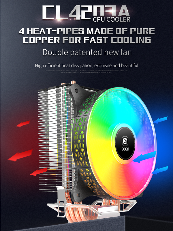 Four Heat Pipe U Shape High Efficiency CPU Cooling Heatsinks Laser ...