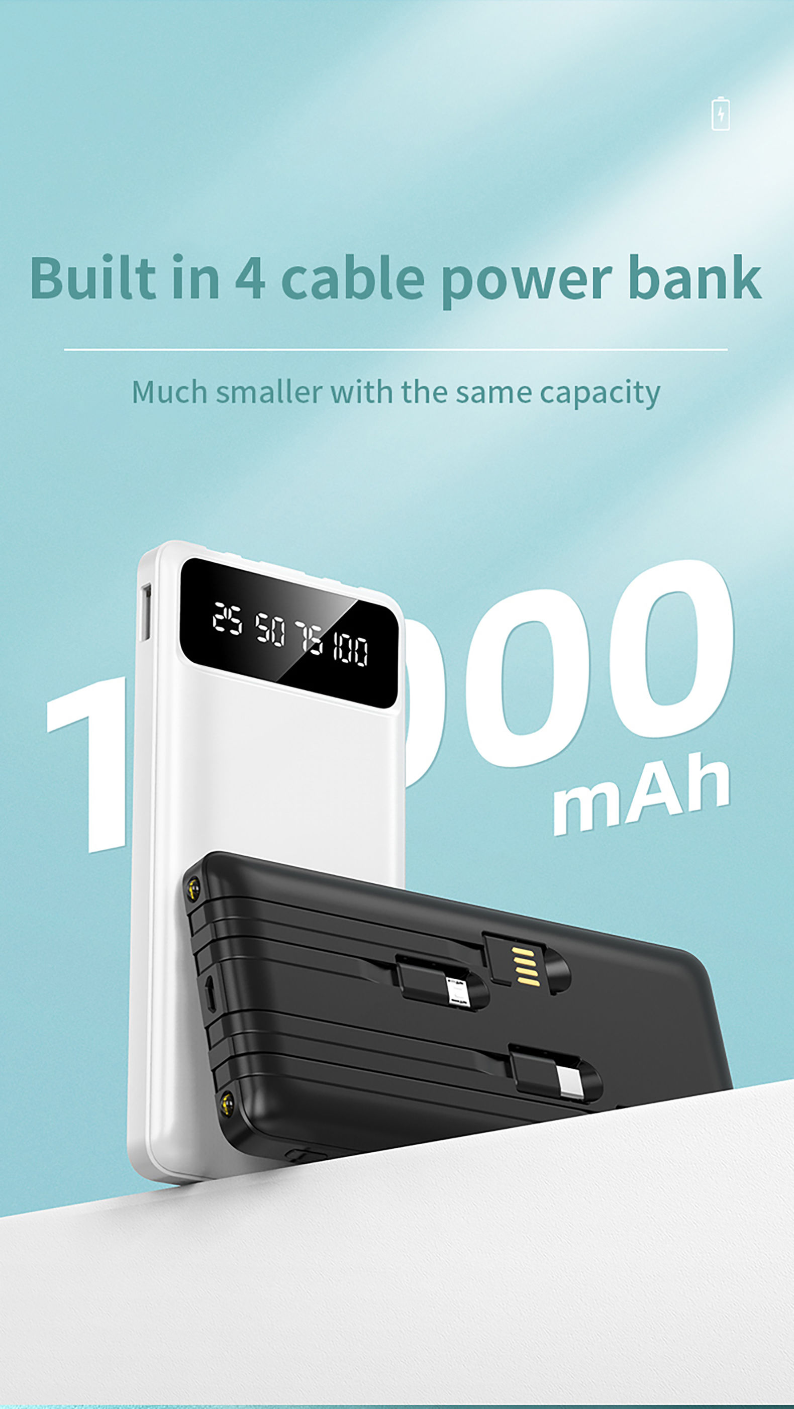 Buy Wholesale China 10000mah Power Banks Built-in 4 Cables Portable ...