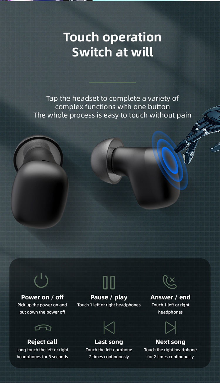 Tws T3 Wireless Earphones Bluetooth Earbuds Stereo Noise Cancelling ...
