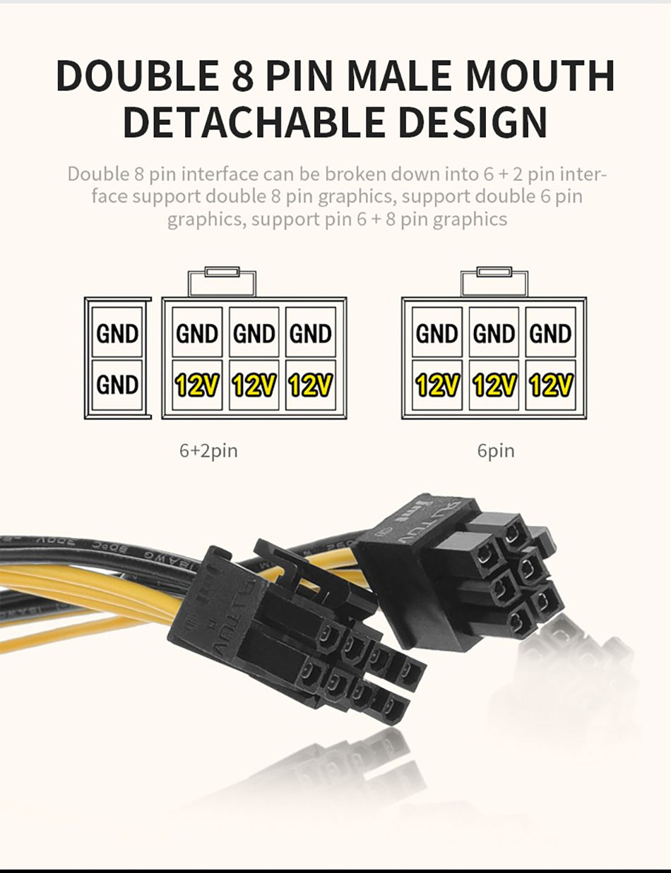 6 Pin Male To Dual 8 Pin Male Power Cable 6 Pin Male To Dual 8 Pin Male ...