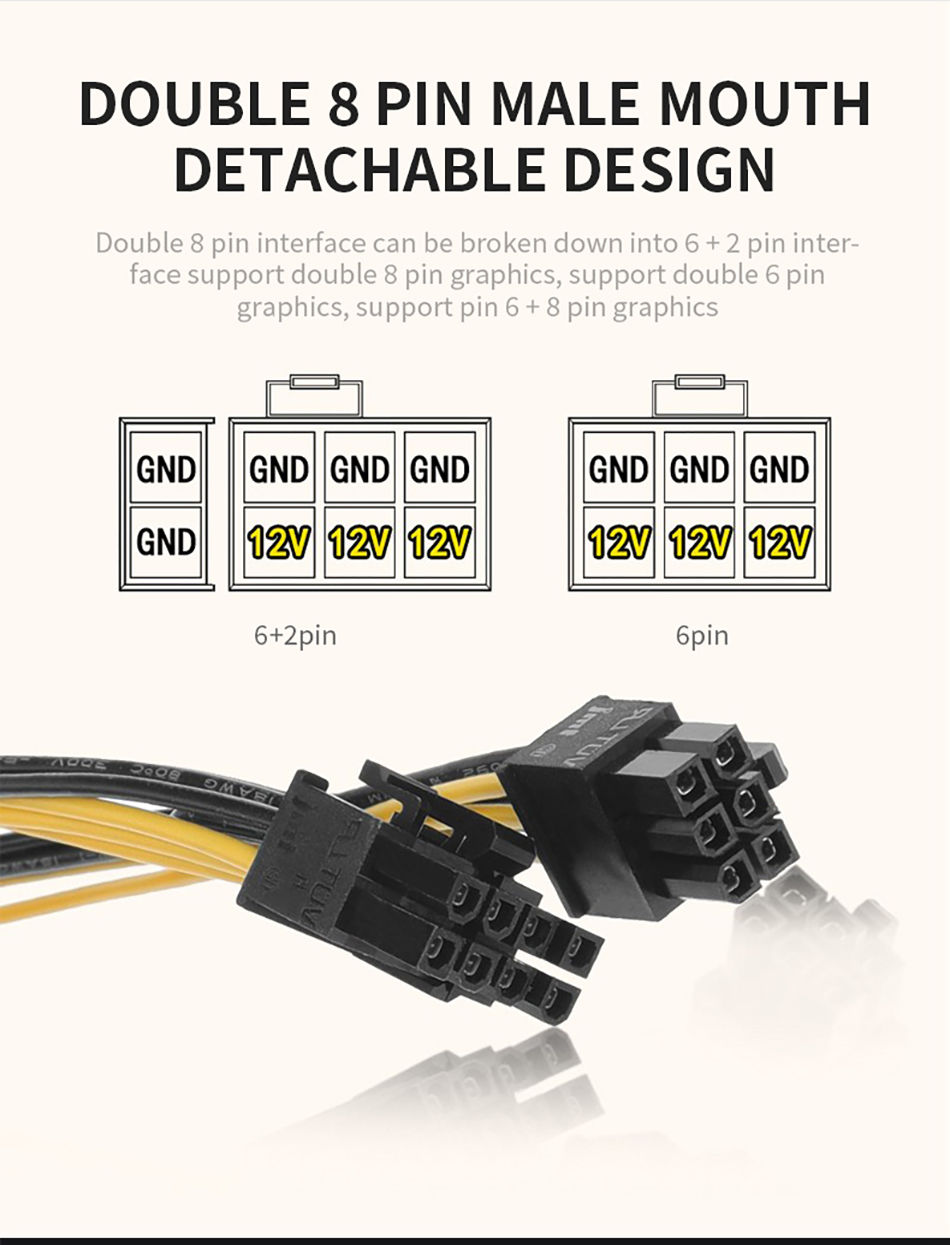 Buy Wholesale China 6p Male To 8pin 6+2p Male Pcie 6pin To 8pin Power Cable Gpu Graphics Card ...