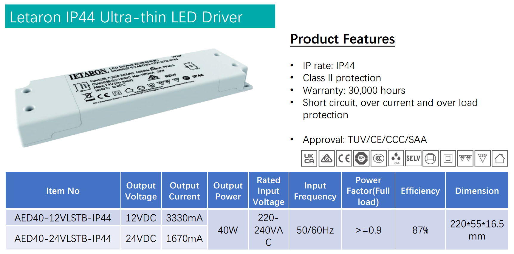40w Constant Voltage 12v 24v Led Driver Ip44 Waterproof Super Slim For ...