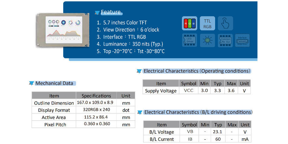 Buy Wholesale China 5.7" Tft Display, Qvga Industrial Tft, Optional ...