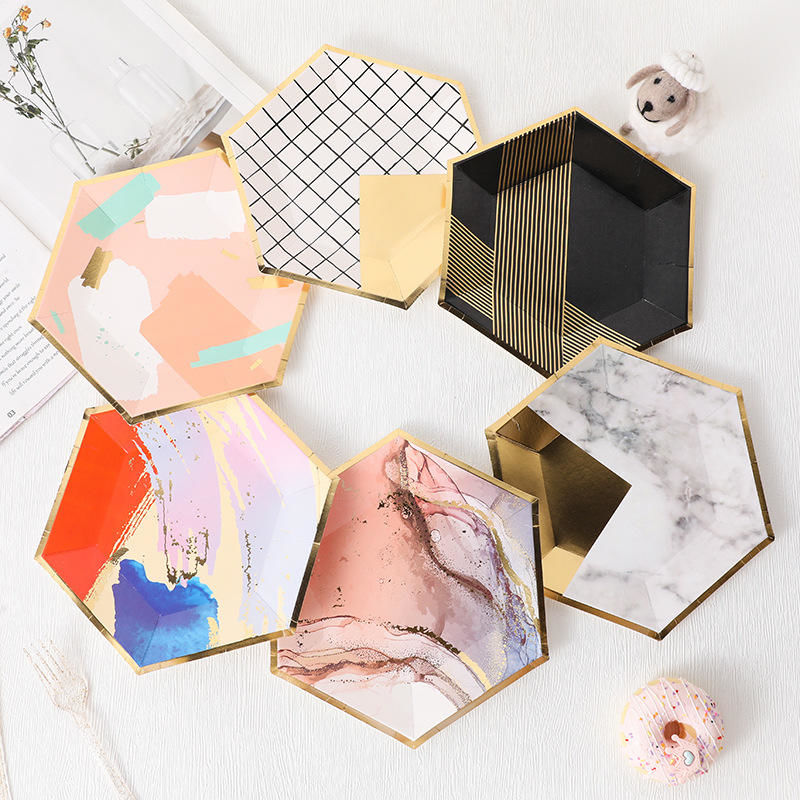 Buy Wholesale China Paper Plates Hexagonal Colored Gold-plated Paper ...