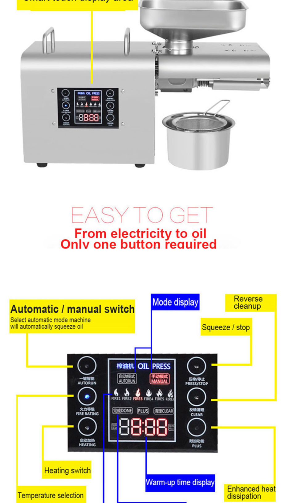 Larger Capacity Automatic Temperature Control Screw Mini Oil Press ...