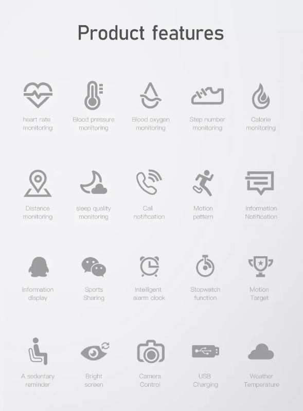 C5s Smart Watch Fitness Device Pedometer Information Heart Rate Blood ...