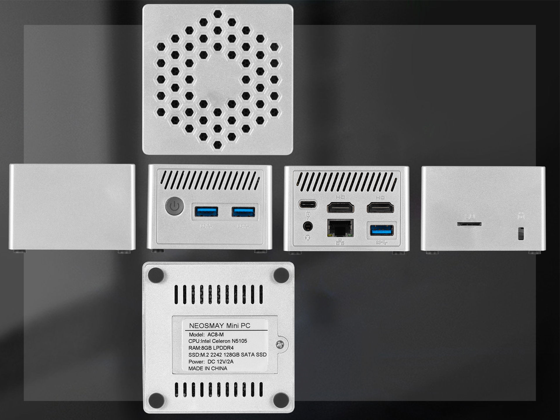 Mini Pc Ac8-m N5105 M.2 2242 Ssd/emmc 8gb Onboard Lpddr4 Type-c 2*hdmi ...