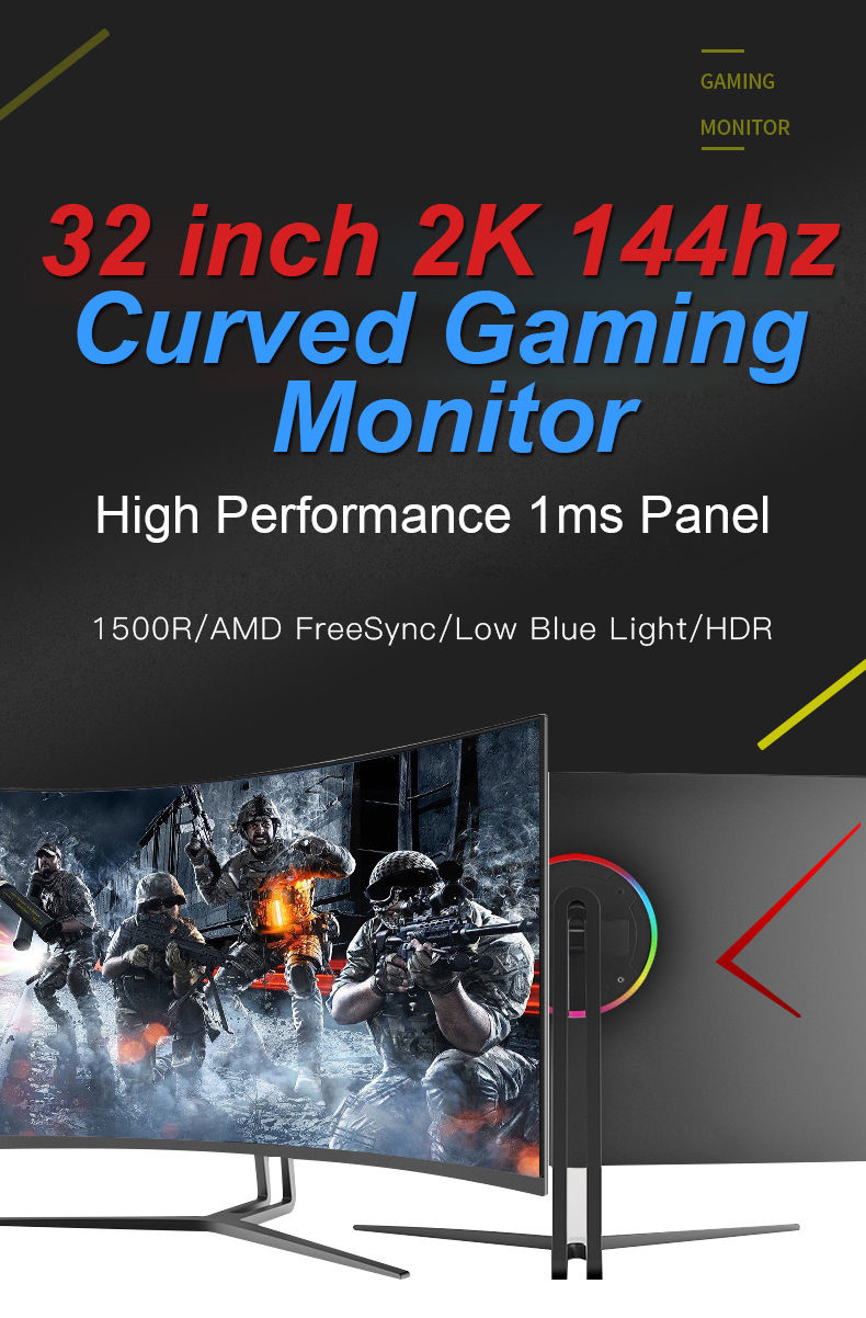 2k 144hz Curved Backlight Gaming Monitor E-sport Competition Computer ...
