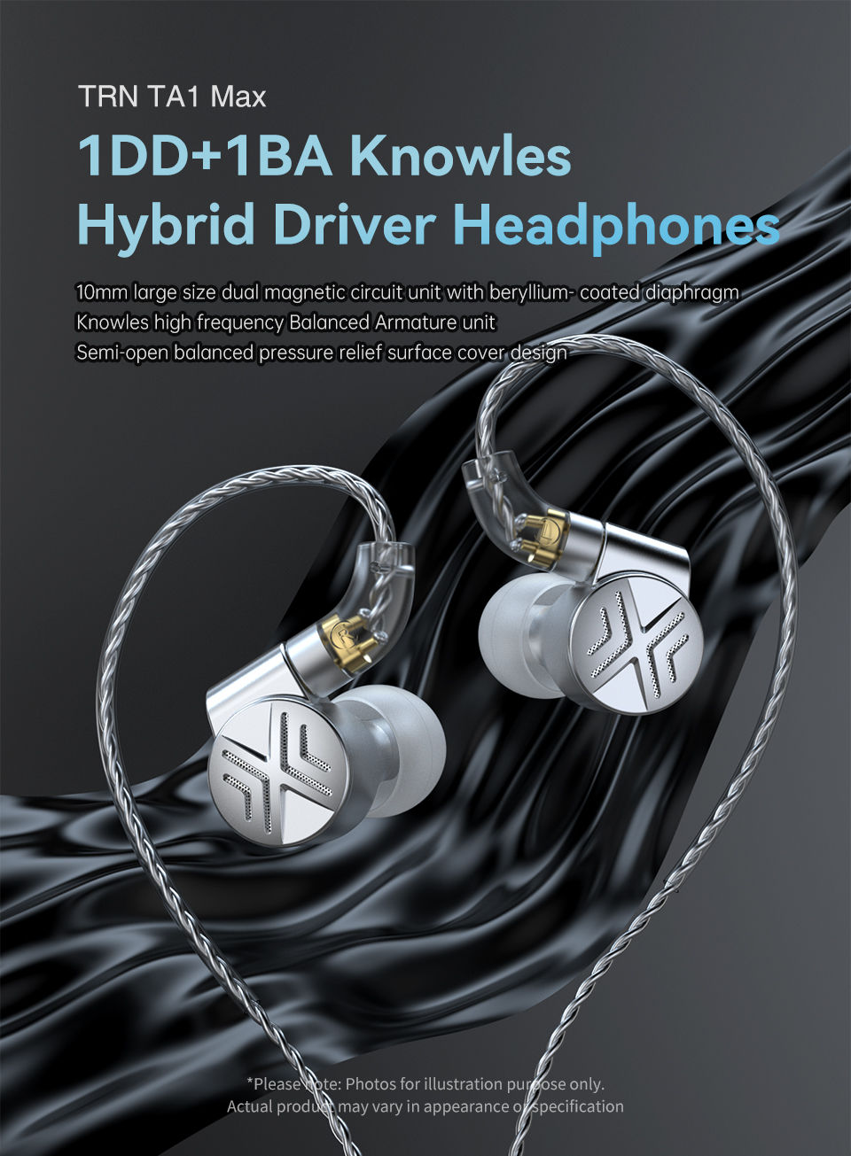 Trn Ta1 Max Hifi 1ba+1dd Knowles Hybrid Beryllium-plated Dynamic In-ear ...