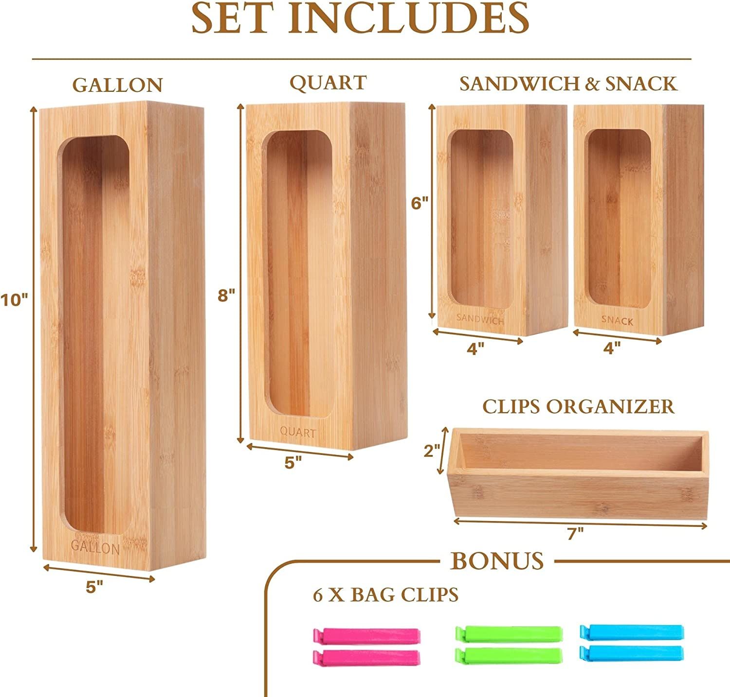Factory Price Kitchen Drawer Food Baggie Holder 5 Bamboo Wood Container ...