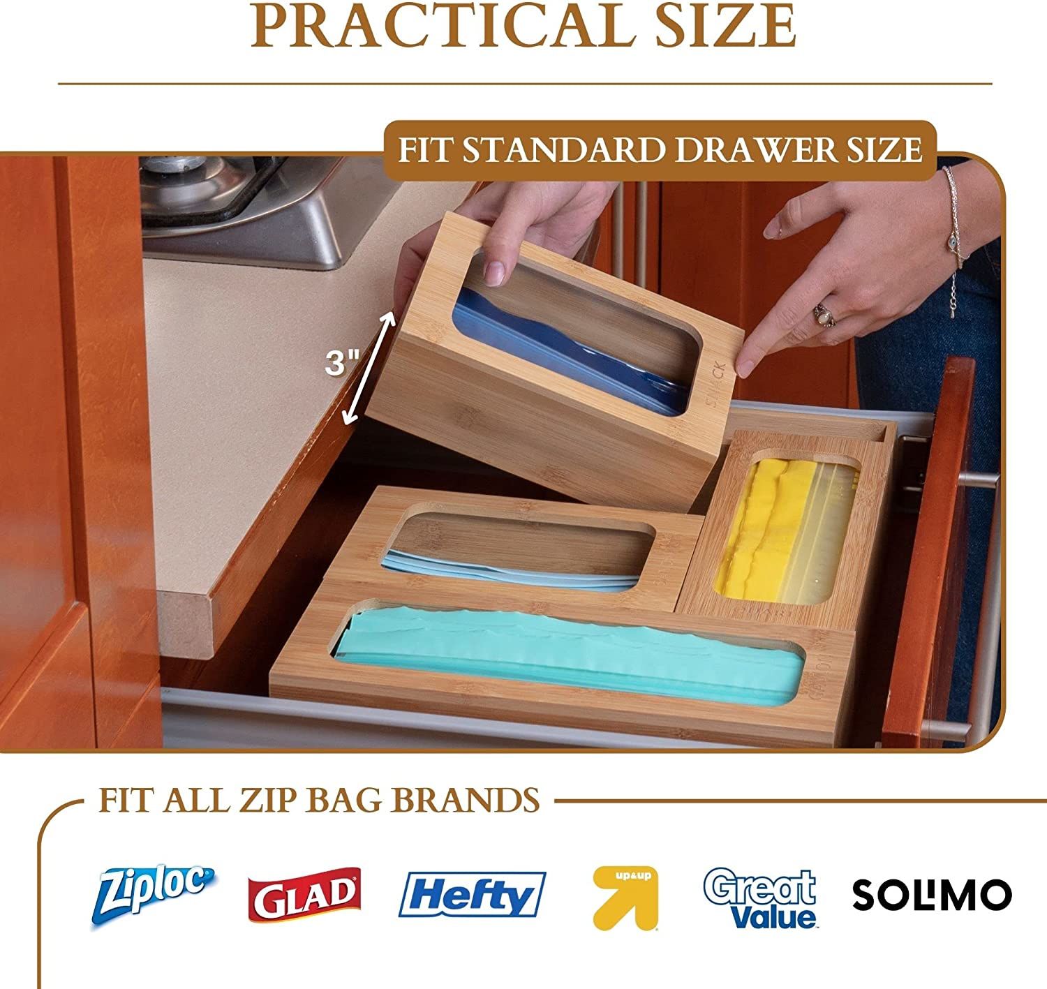 Factory Price Kitchen Drawer Food Baggie Holder 5 Bamboo Wood Container ...