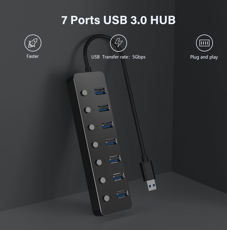 Best Price Custom Aluminum Alloy Usb A 3.0 Cable Powered 7 Ports Hub Splitter High Speed Data ...