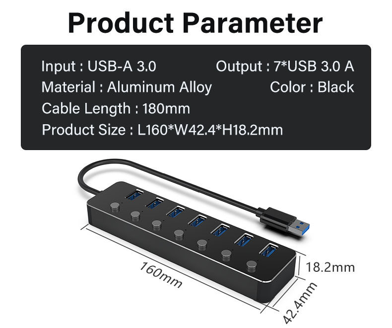 Best Price Custom Aluminum Alloy Usb A 3.0 Cable Powered 7 Ports Hub Splitter High Speed Data ...