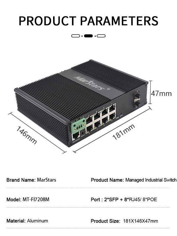 Factory Odm 10/100/1000m Gigabit 8 Port Poe Industrial Managed Switch With 6 Or 8* Sfp Slot Din ...