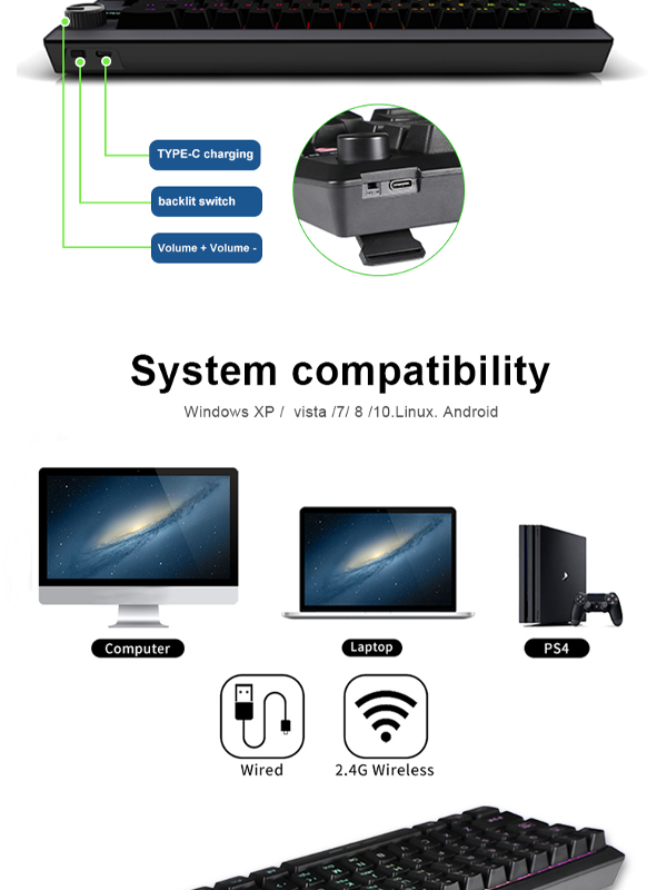 Buy Wholesale China Rgb Wireless Portable 64 Keys Mini Keyboard Dual ...