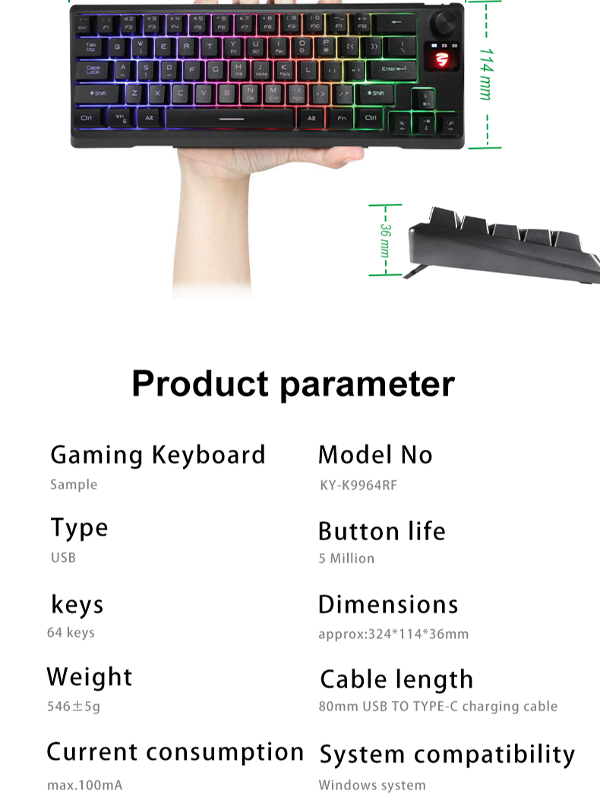 Buy Wholesale China Rgb Wireless Portable 64 Keys Mini Keyboard Dual ...