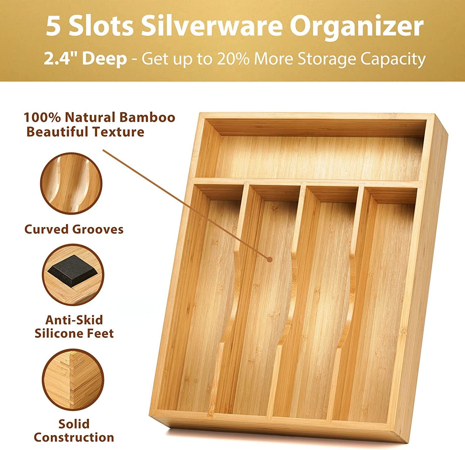 Buy Wholesale China 5 Slots Total Bamboo Wood Caddy Grooved Drawer ...