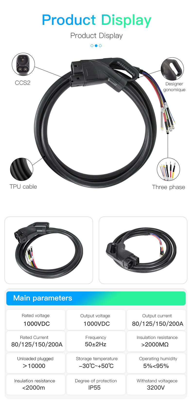 Ccs2 Charging Connectors 200a Dc Fast Ev Charger Cable Car Charging ...