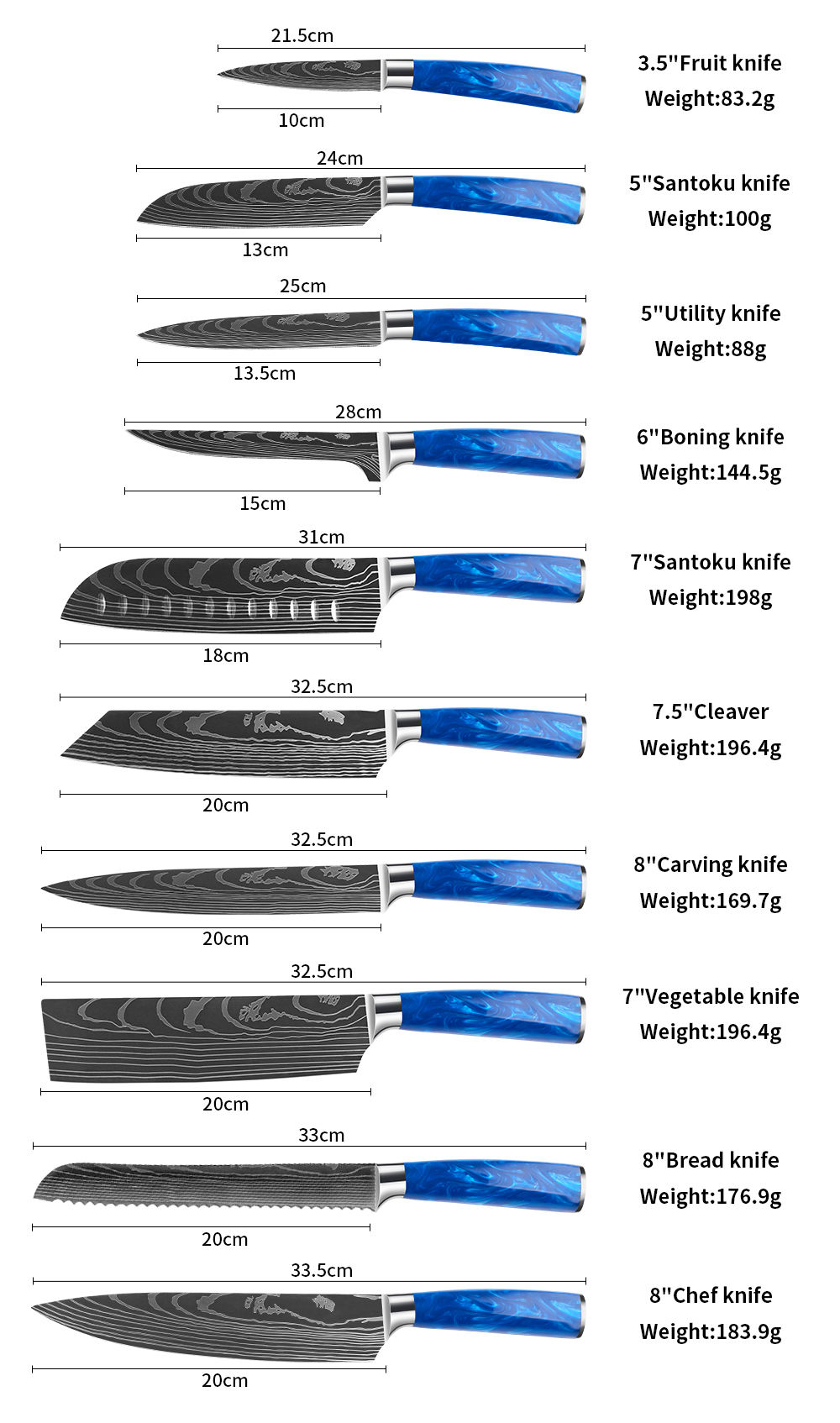 Wholesaler 10pcs Stainless Steel Kitchen Knife Santoku Chef Modern ...