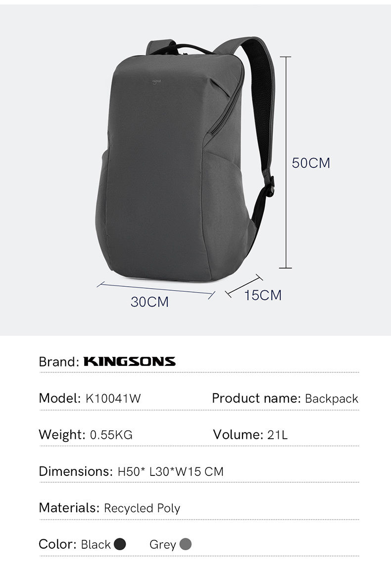 Grs Recycled Polyester Large Capacity Laptop Backpack For Travel ...