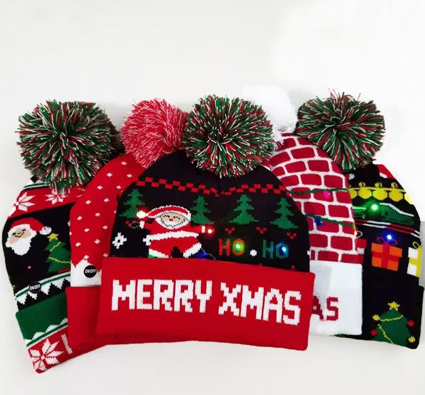 Colorful Xmas Winter Christmas Hat Beanie Knit Light Up Gorro Led ...