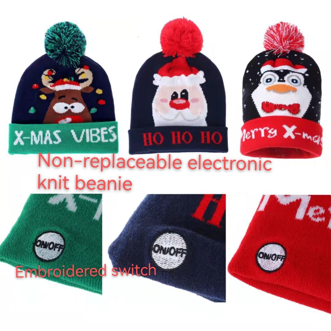 Colorful Xmas Winter Christmas Hat Beanie Knit Light Up Gorro Led ...
