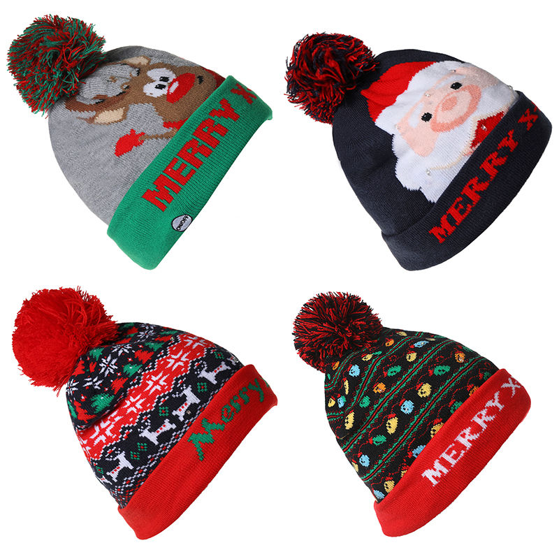 Colorful Xmas Winter Christmas Hat Beanie Knit Light Up Gorro Led ...