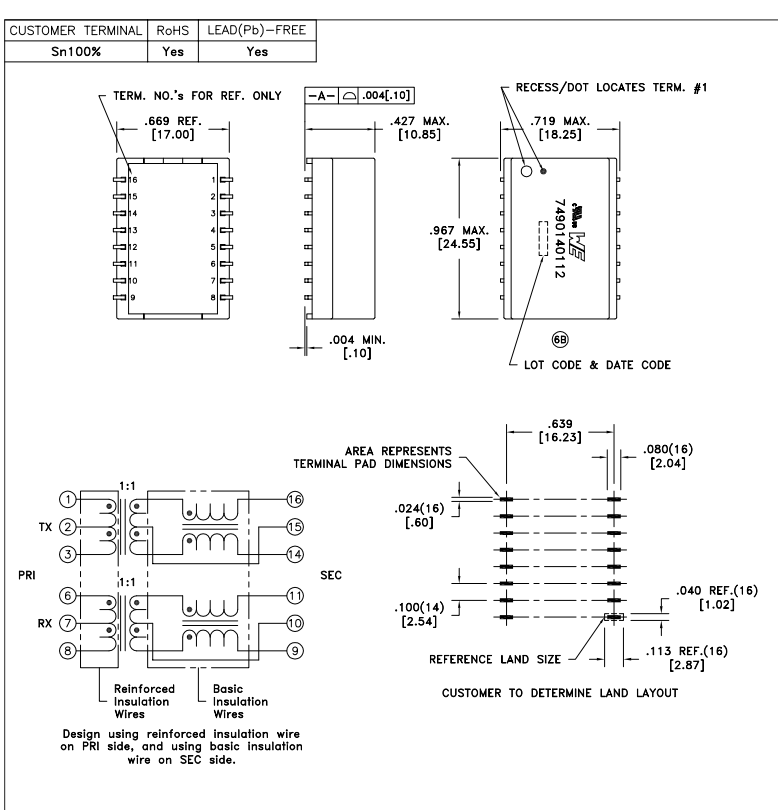 Fks Produce Lan Transformers 7490140110 For Power Over Ethernet, 1 ...