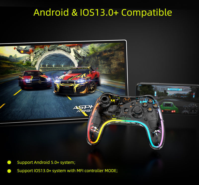 Rgb Lighting Dual Vibration Motion Sensor Wireless Gaming Controller ...