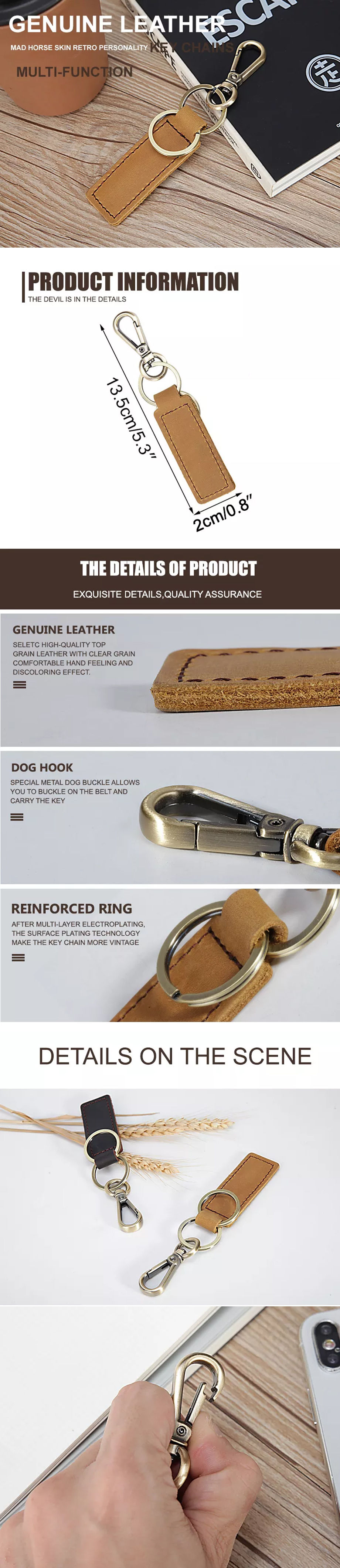 Buy Wholesale China Leather Keychains Luxury Vintage Brown Embossed Engraved Genuine Leather ...